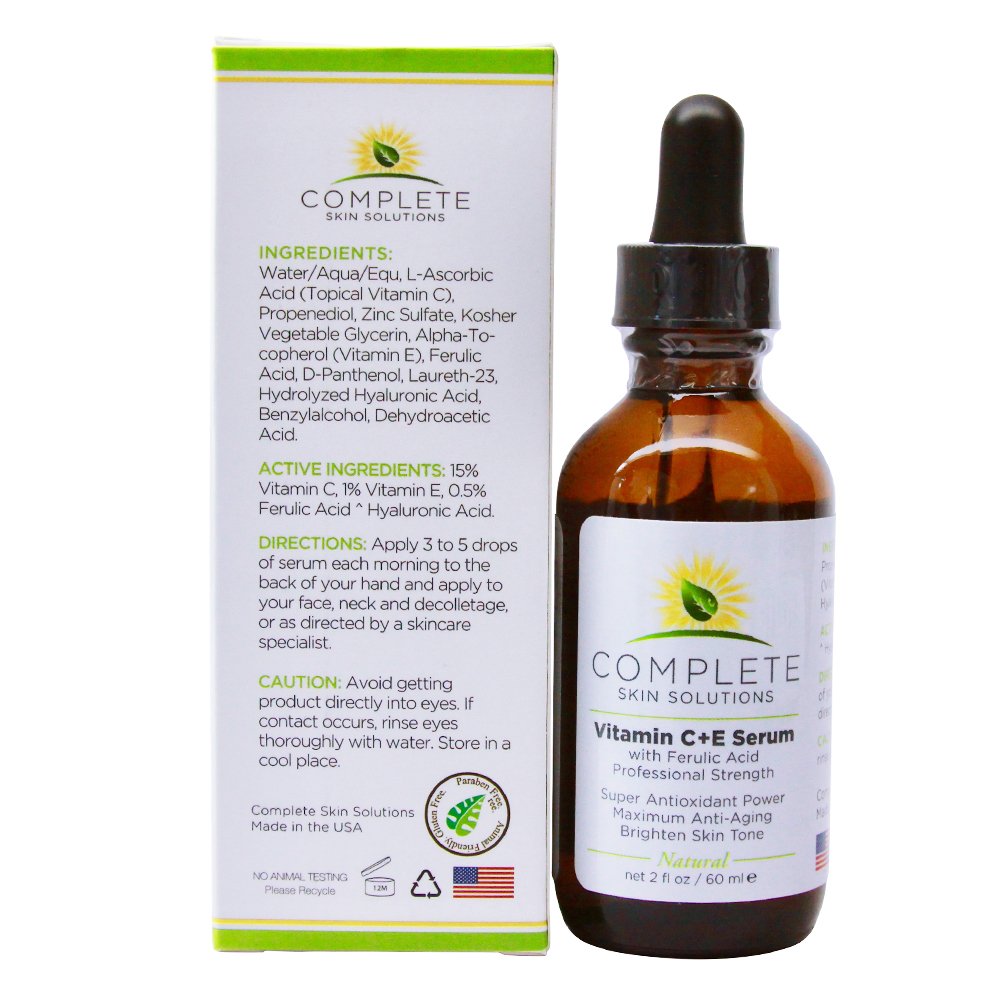 Natural Best Vitamin CE Serum - 2 oz With Ferulic,Hyaluronic Acid, Vitamin C 15% - Made In USA