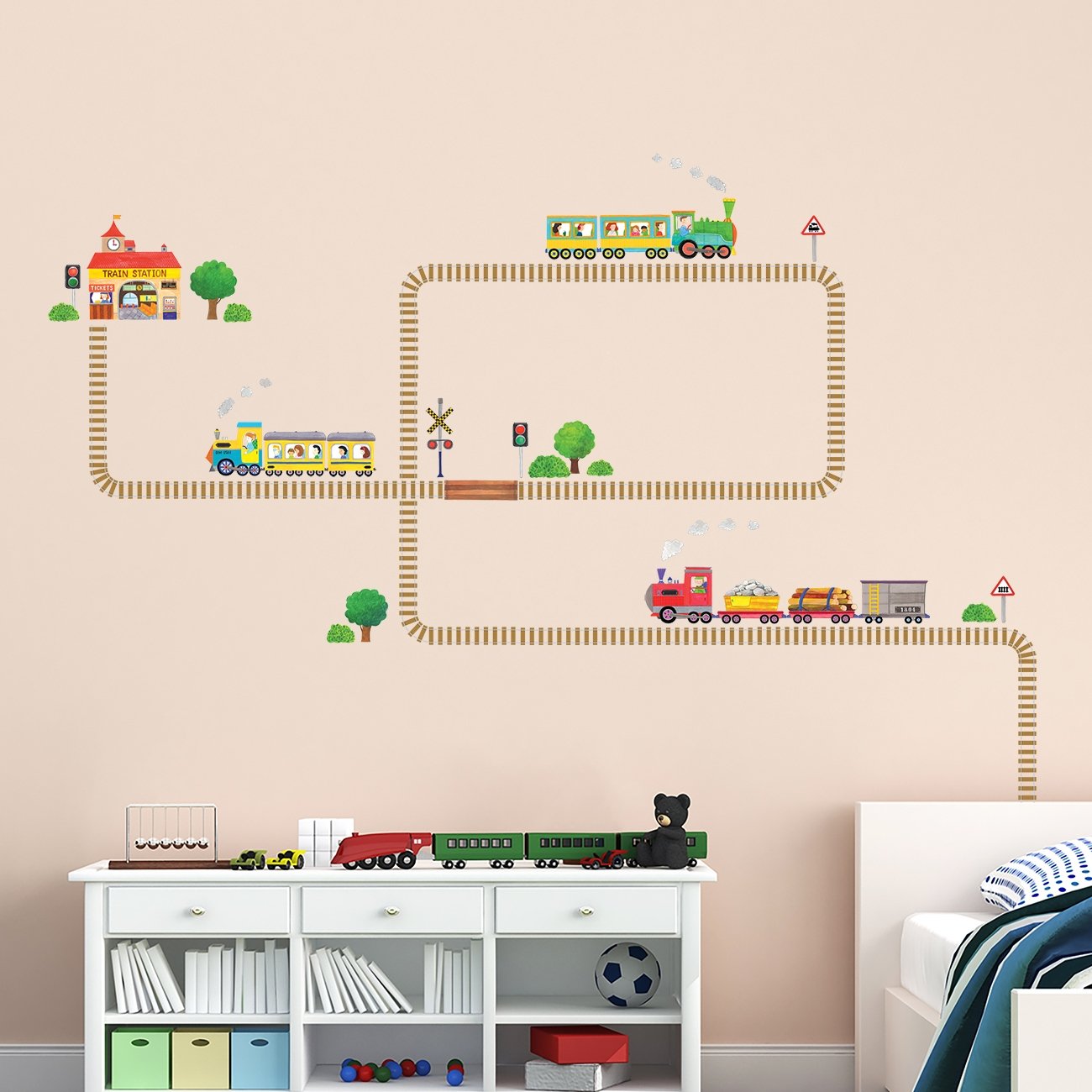 DECOWALL DW-1504 Trains and Tracks Kids Wall Stickers Wall Decals Peel and Stick Removable Wall Stickers for Kids Nursery Bedroom Living Room d?cor