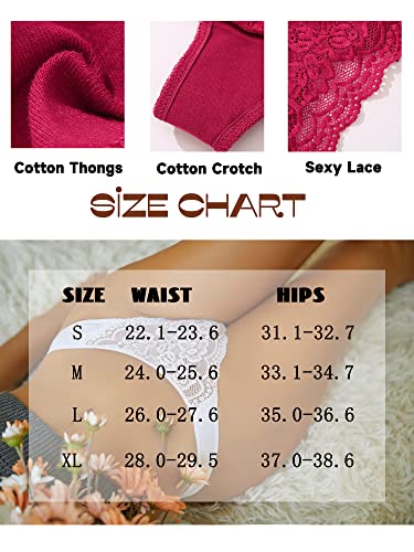 CuteByte Cotton Thongs for Women Lace Thong Underwear T Back Breathable Low Rise Hipster Tangas Panties 6 Pack (6 Pack A,M)
