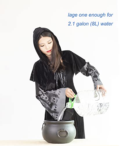 Glocamping 11" and 7.4” Package Large Easter Day And Halloween Black Plastic Witch Cauldron Kettle, Candy Holder, Party Favor Decoration