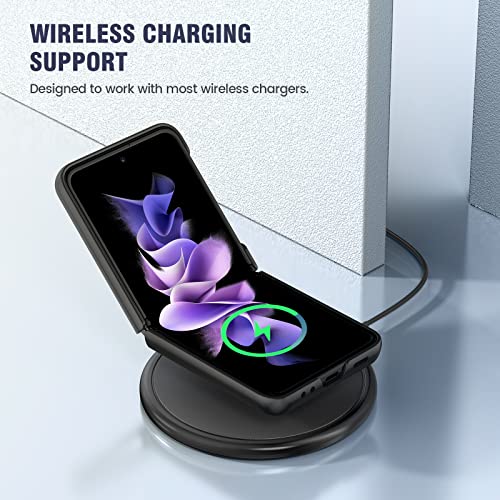 Caka Compatible for Galaxy Z Flip 3 5G Kickstand Case, Z Flip 3 Case with Camera Protector Hinge Protection Wireless Charging Cover Case for Samsung Galaxy Z Flip 3 (Carbon Fiber Black)