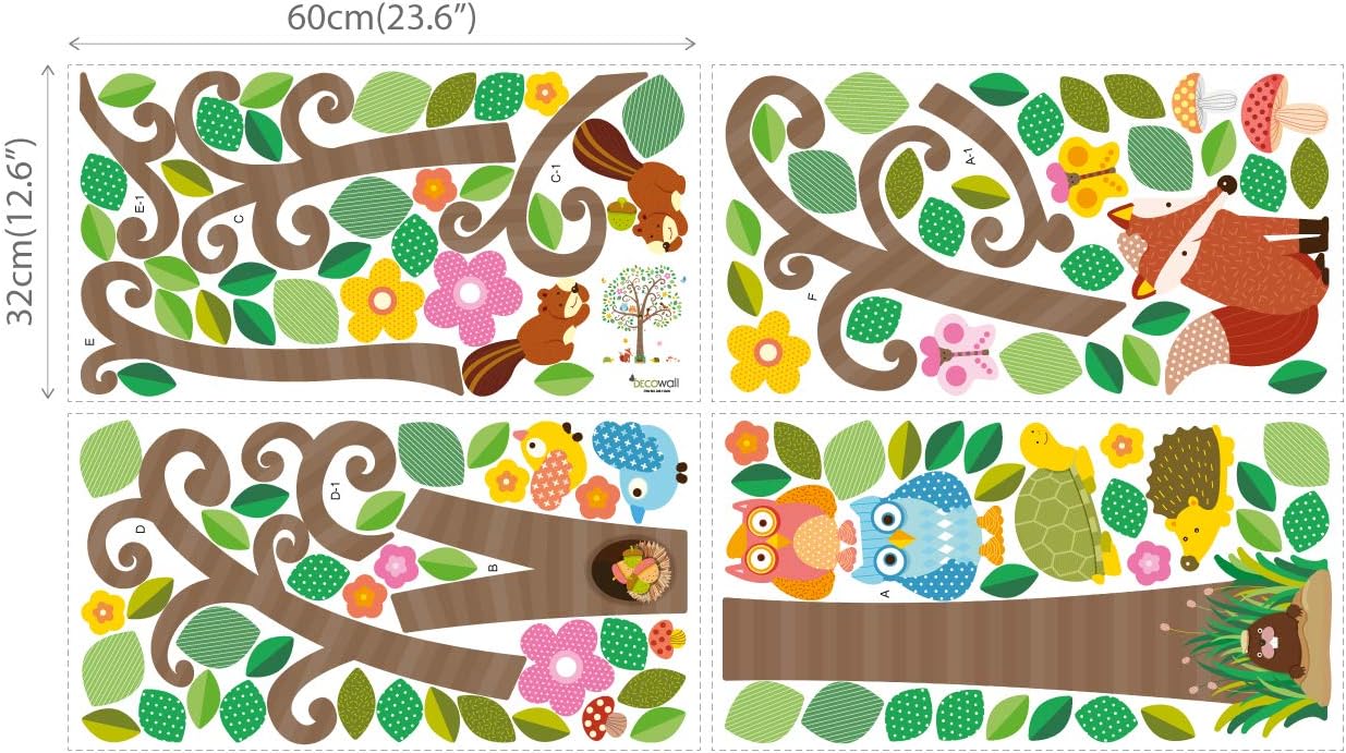 DECOWALL SG-2106 Large Scroll Tree and Animals Kids Wall Stickers Wall Decals Peel and Stick Removable Wall Stickers for Kids Nursery Bedroom Living Room d?cor