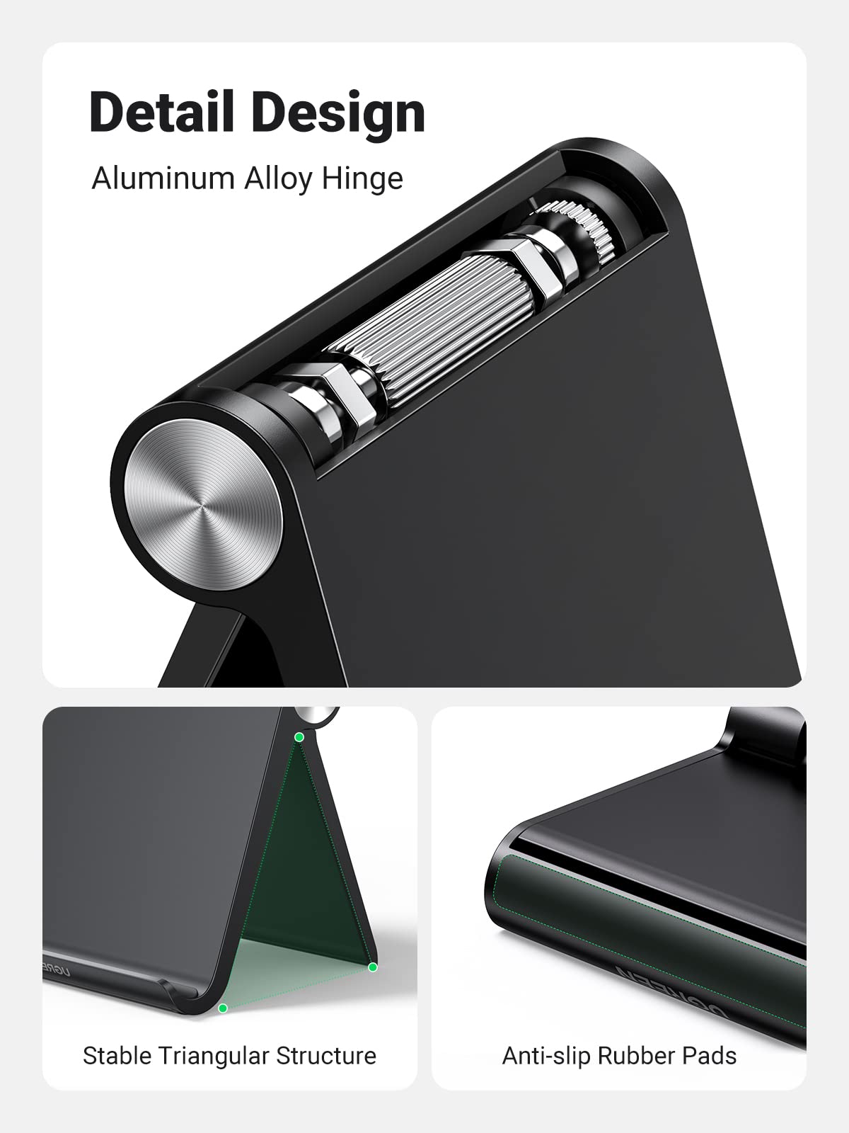 UGREEN Tablet Stand Holder Adjustable Portable Desktop Dock Office Compatible for iPad Pro 11 9.7 10.5 Air Mini 5 4 3 2 iPhone 16 15 14 13 12 Black