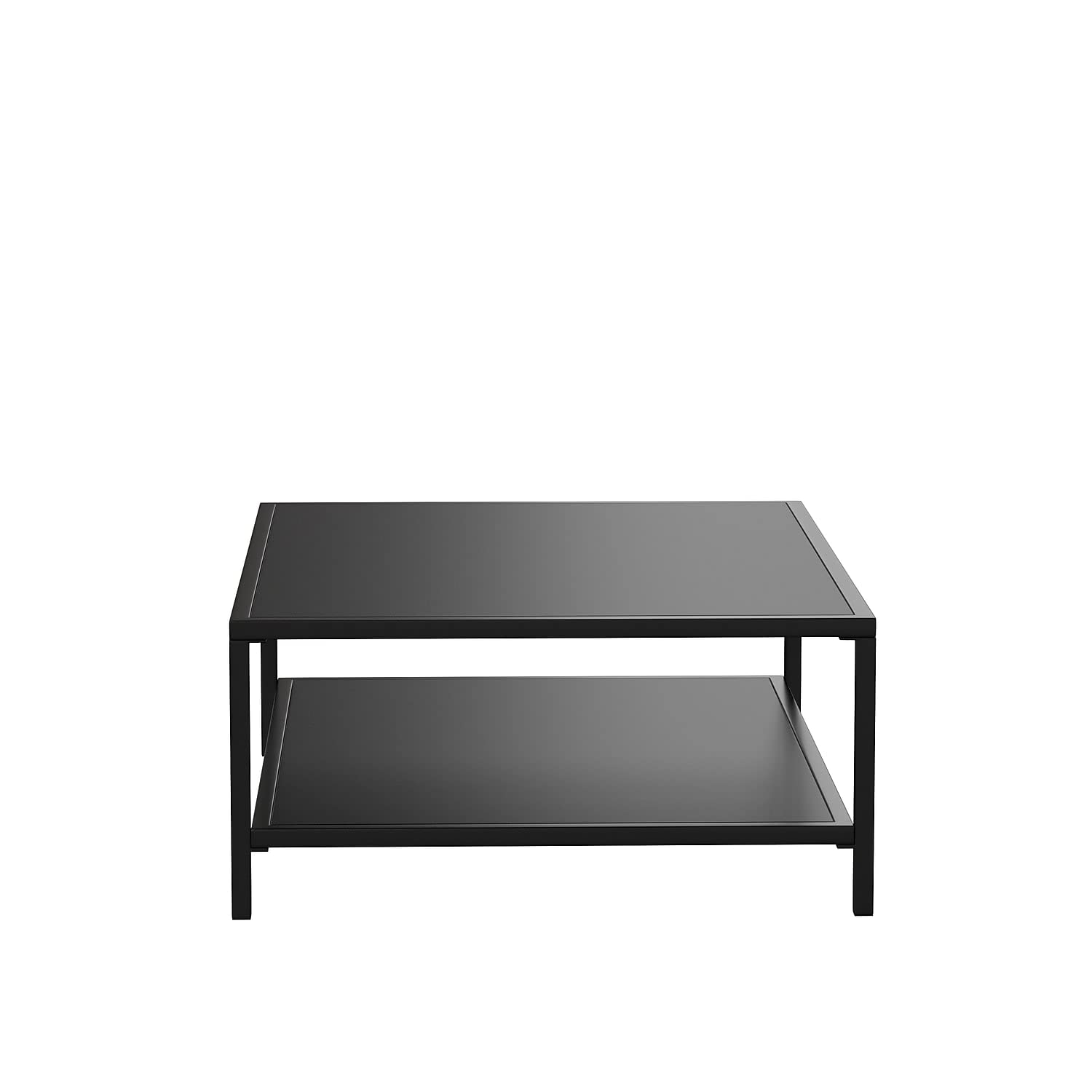 Flash Furniture Metal Indoor/Brock Outdoor Coffee Table with Lower Shelf - Black Steel Coffee Table for Business or Home Use - Modern Square Leg Frame