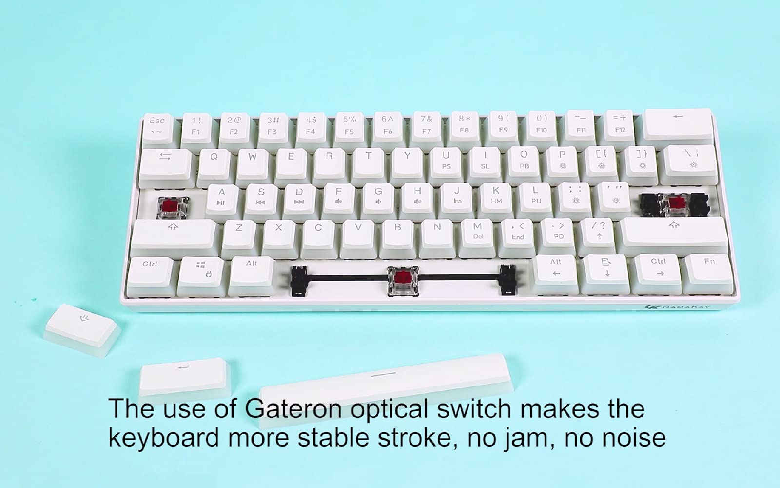 GK GAMAKAY MK61 RGB Pudding Keyboard, 61 Keys Gateron Optical Switch PBT Pudding Keycaps, Hot Swap Backlit Ultra-Compact Wired Gaming Keyboard for Windows Mac PC Gamers (Yellow Switch V2, White)