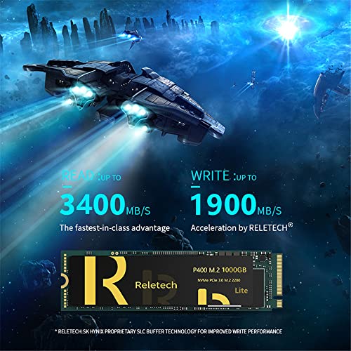 Reletech P400 M.2 1000G SSD, up to 3400MB/S PCIe3.0×4 NVMe Independent Cache Internal Hard Disk with Heatsink for Laptop Desktop (1TB lite)