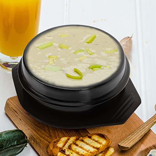 Ceramic Korean Pot Bibimbap Soup Bowl Set Bibimbap Casserole Pot Dolsot Korean Bowl with Lid and Trivet for Home Kitchen Dinnerware Serveware Black