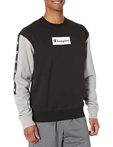 Champion Midweight Fleece Pullover, Men’s Logo Sweatshirt, Black/Dull Grey, Medium