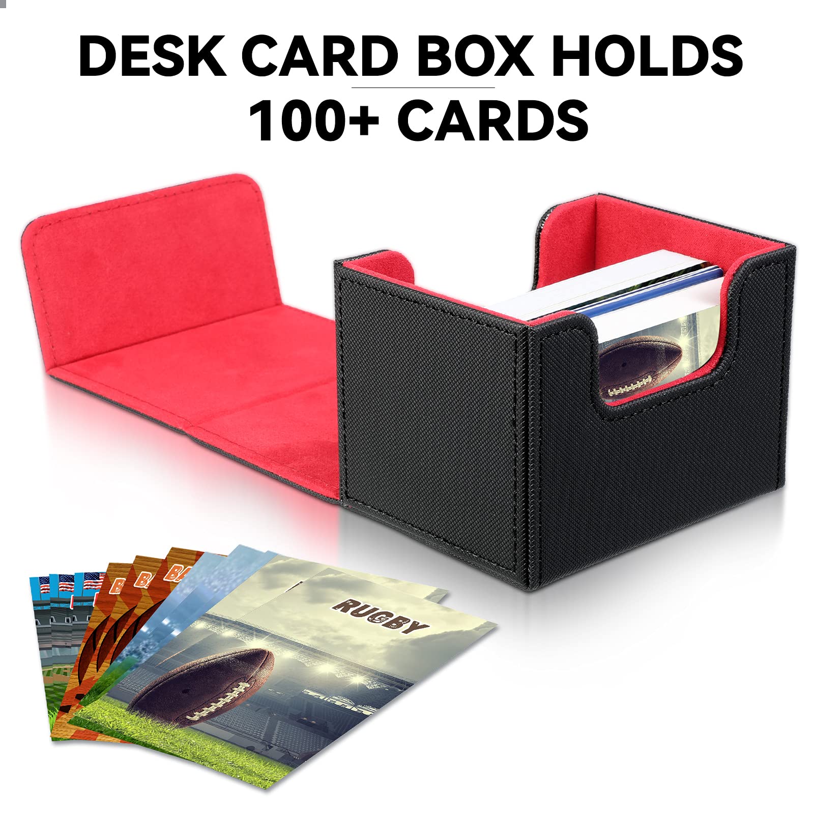 Frienda 2 Pieces Desk Box Commander Box Magnetic Box PU Leather Box 100 Card Desk Box for Trading Card Games, Black, 4.1 x 3.3 x 2.9 Inch