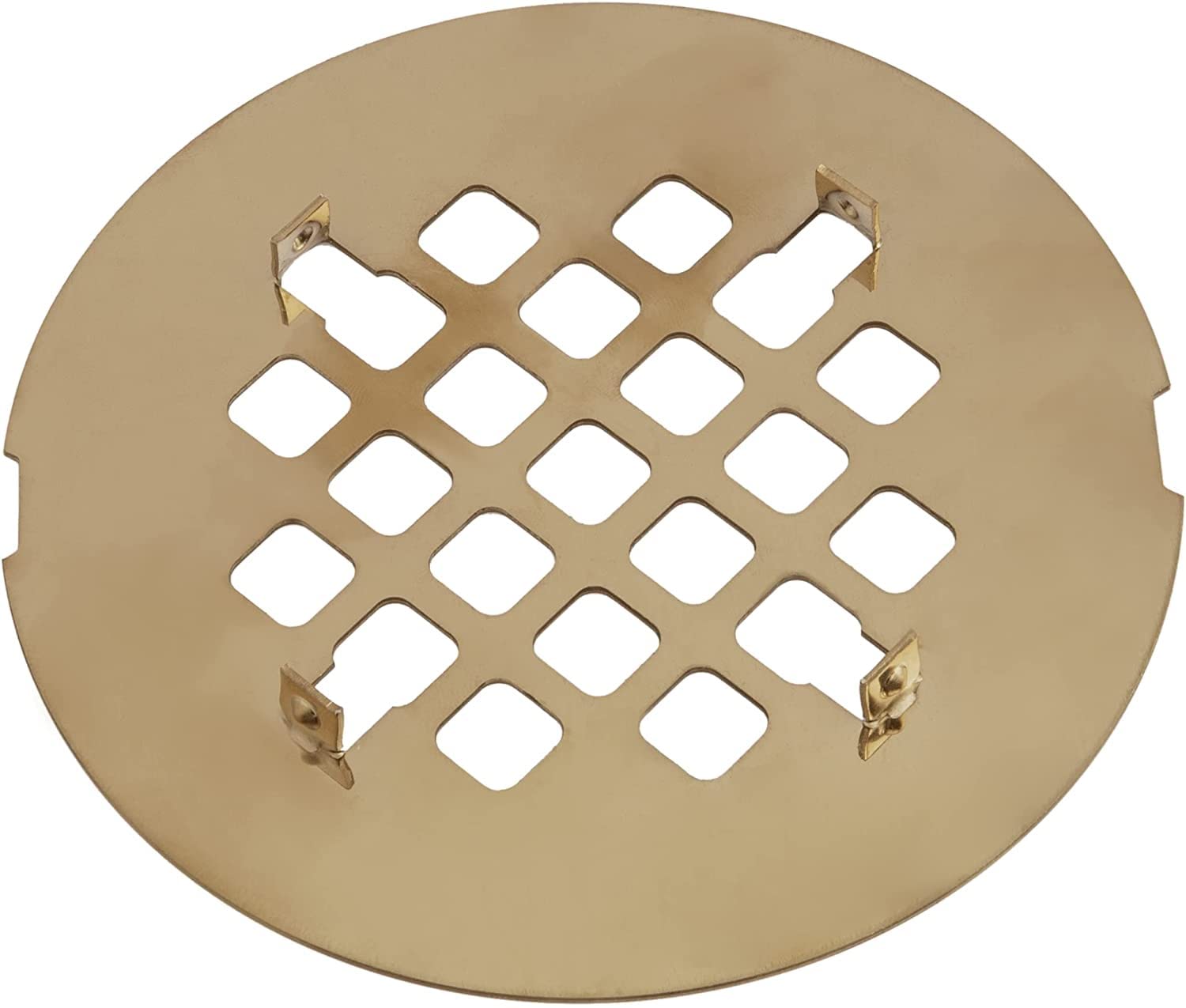 LXLOTUS 4 ¼” Polished Gold Snap-in Shower Drain Cover - Polished Brass Replacement - 4.25" OD Shower Drain Strainer - Easy Install - Premium Round Shower Drain Cover - Solid Brass Construction
