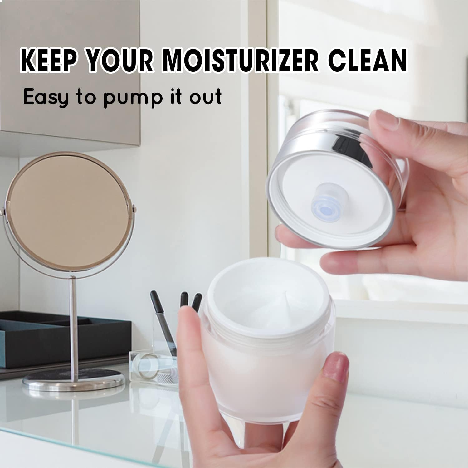Airless Pump Jar, Airless Pump Bottles, Drunk Elephant Container, Moisturizer Container Used for Lotions, Creams, Serums, And Makeup, Travel Containers Push Down Pump Dispenser 1.7 OZ