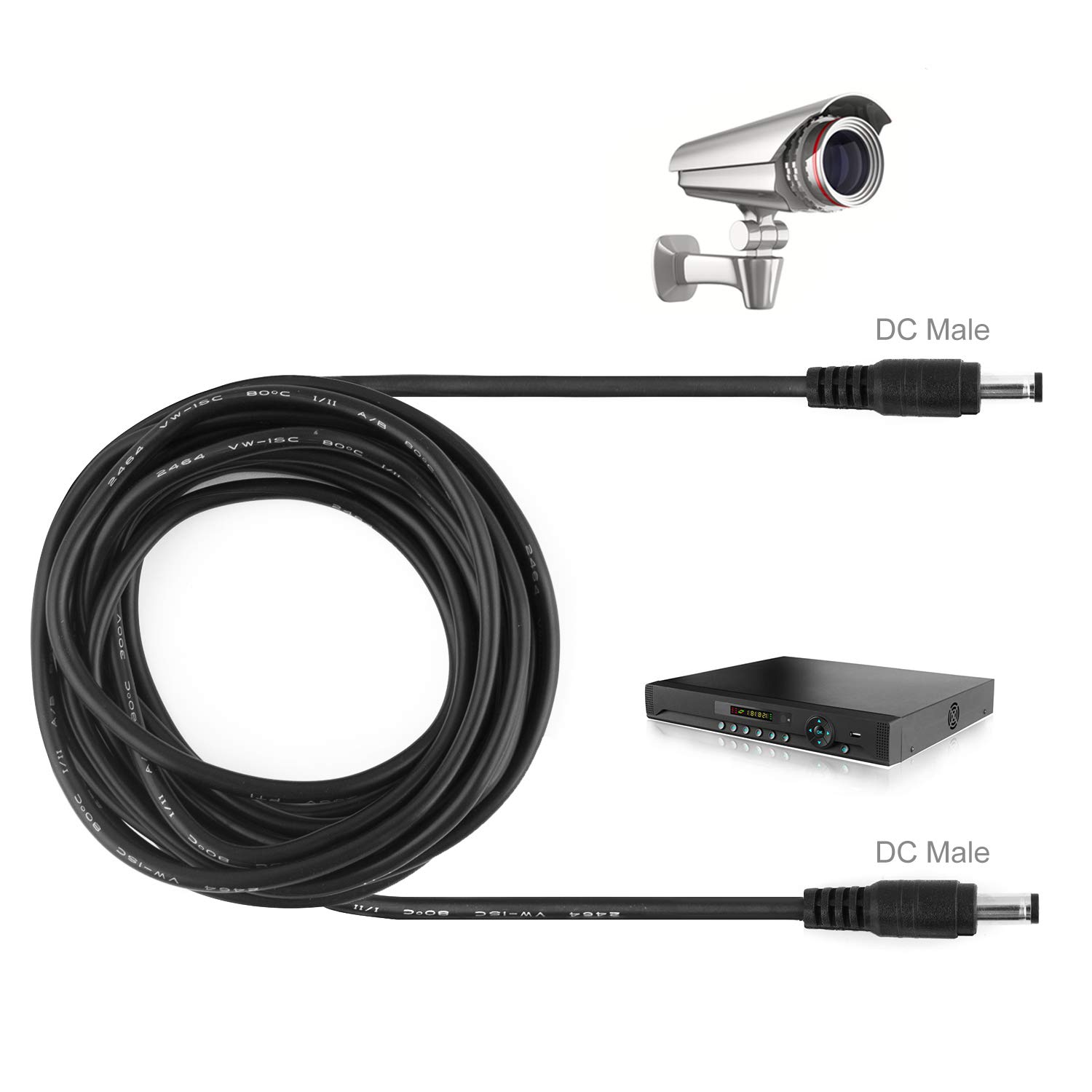 Onite 3.3ft Male to Male Extension Cord, DC 5.5x2.1mm Power Adapter Cable, for LED Strip, Surveillance Camera, CCTV Security Camera, LED Display, IP Camera, DVR, Router, Invoice Printer, 2-Pack