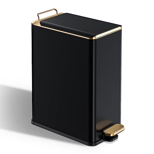 CEROELDA Bathroom Trash Can with Lid-Stainless Steel Step Slim Garbage Can-Metal Wastebasket with Lid-10L/2.6 Gallon Rectangle Pedal Trash Bin for Narrow Office, Kitchen, Bedroom, Toilet (Black)