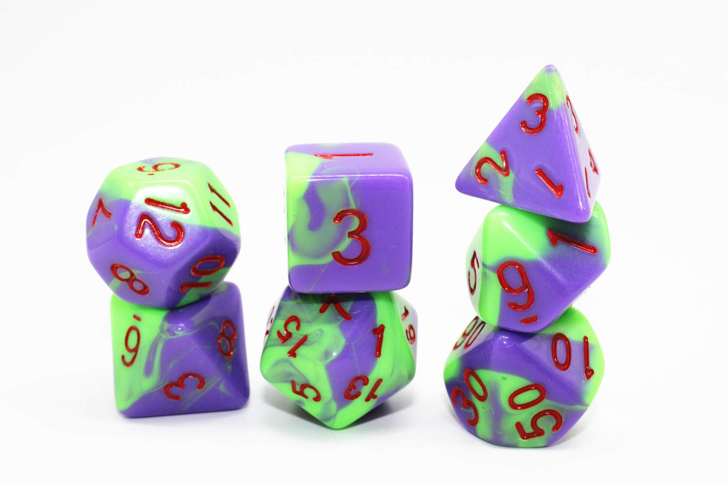 DND Dice Set Purple & Green RPG Polyhedral Dice Fit Dungeons and Dragons(D&D) Pathfinder MTG Tabletop Role Playing Game 7-Die Dice Set