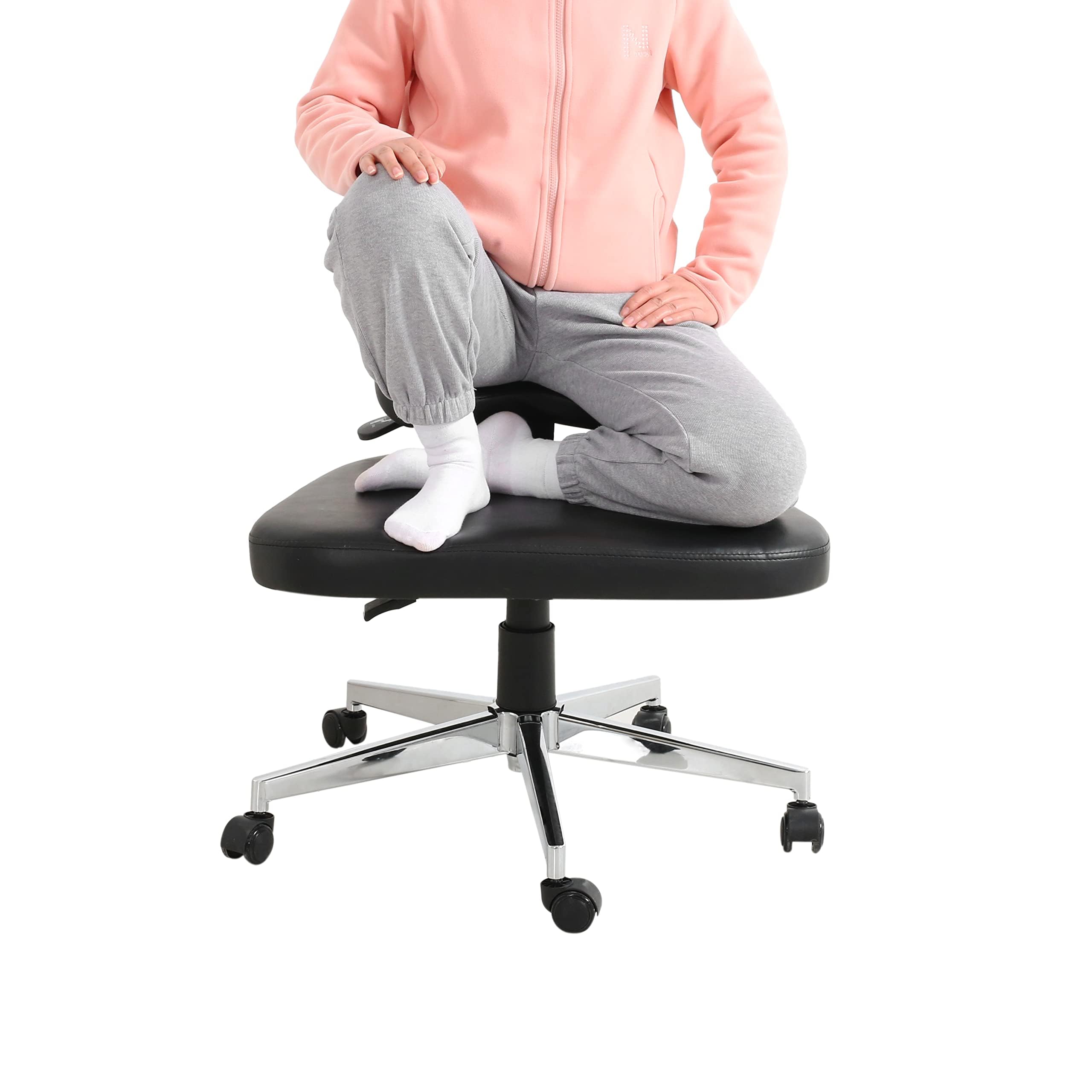 Meditation Chair for Adults Height Adjustable Tilt Angle, Ergonomic Kneeling Chair with Wheels, Criss Cross Legged Chair for Office and Home(Black)