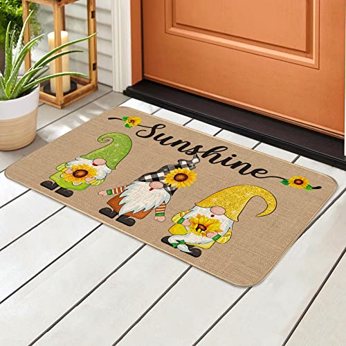 Gnomes Doormat Sunflower Outdoor Rug Spring Gnome Doormat Non Slip Sunflower Gnomes Sunshine Decorative Entrance Door Mat Rubber Tomte Indoor Floor Mat for Home Decorative Supply 27.6 x 16.5 Inches