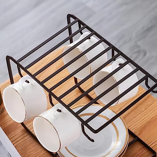 GWEOBZ 2 Pack Cup Organizer for Kitchen Cabinets Metal Mug Holders Stand for Counter Universal Wire 6 Hooks Cup Display Rack- Brown (2)