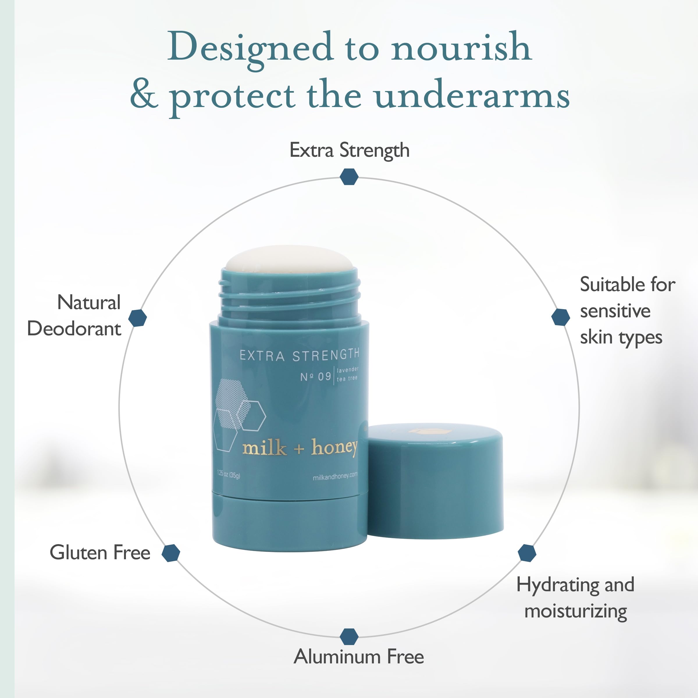 milk + honey Extra Strength Deodorant No. 09, Aluminum Free Deodorant for Women and Men, Natural Deodorant Gentle on the Skin, Lavender and Tea Tree scent