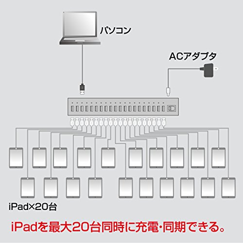 Sanwa Supply USB-2HCS20 USB Hub, 20 Ports, Charge and Sync Up to 20 iPad/Tablet, Self-Powered