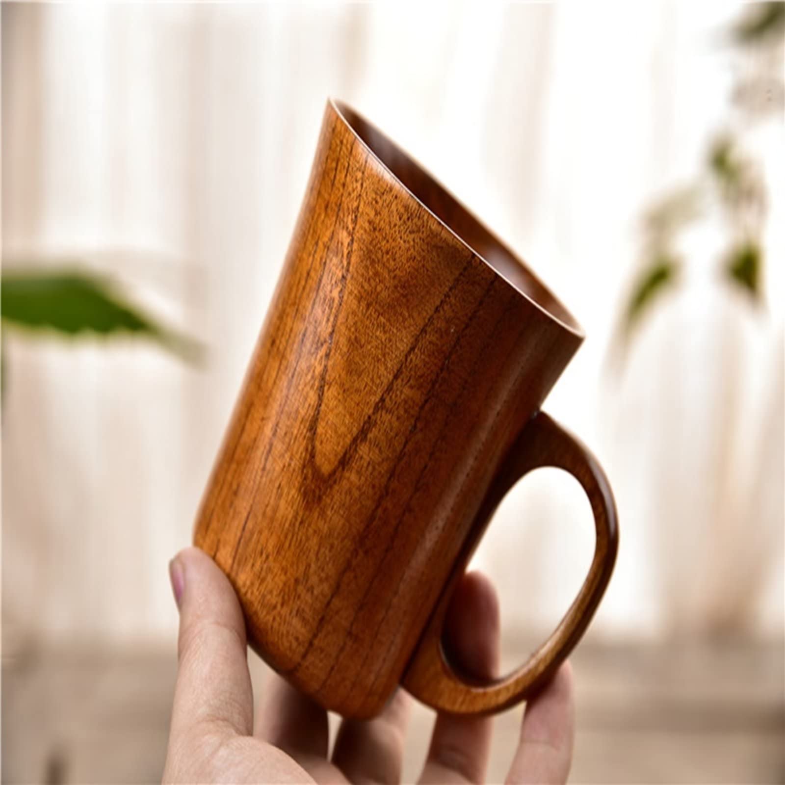 Aritjt Wooden Coffee Cups Tea Cups with Handle, 9.5oz, 280ml, Wood Outdoor Travel Man Mug Tea Camping Cup,Drinking Wood Mugs for Beer/Coffee/Milk/Water