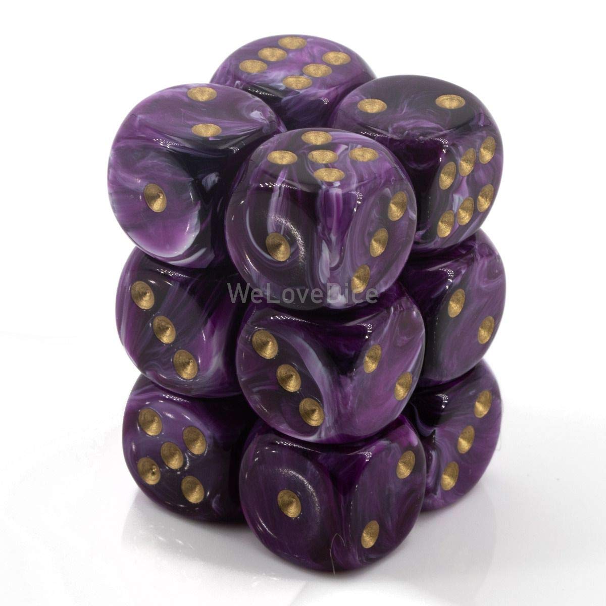 DND Dice Set-Chessex D&D Dice-16mm Vortex Purple and Gold Plastic Polyhedral Dice Set-Dungeons and Dragons Dice Includes 12 Dice β D6
