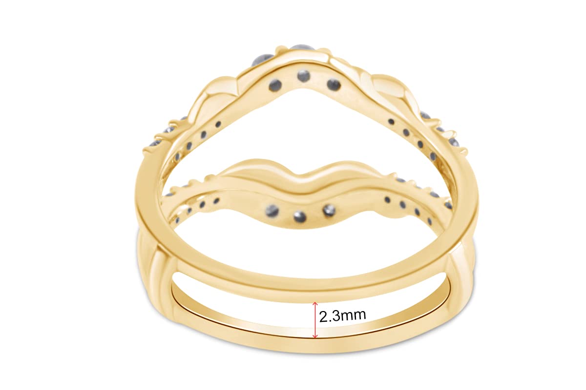 AFFY 1/3 Ct. Round Chevron Ring Guard Enhancer with Cubic Zirconia in 14K Yellow Gold Over Sterling Silver 0.33 Carat Ring Size-6
