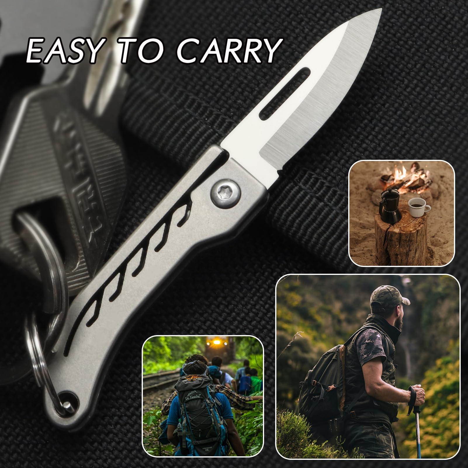 PJYTAC Mini Titanium Folding Pocket Knife, Very Small Portable Keychain Knife for Daily Use and Outdoors
