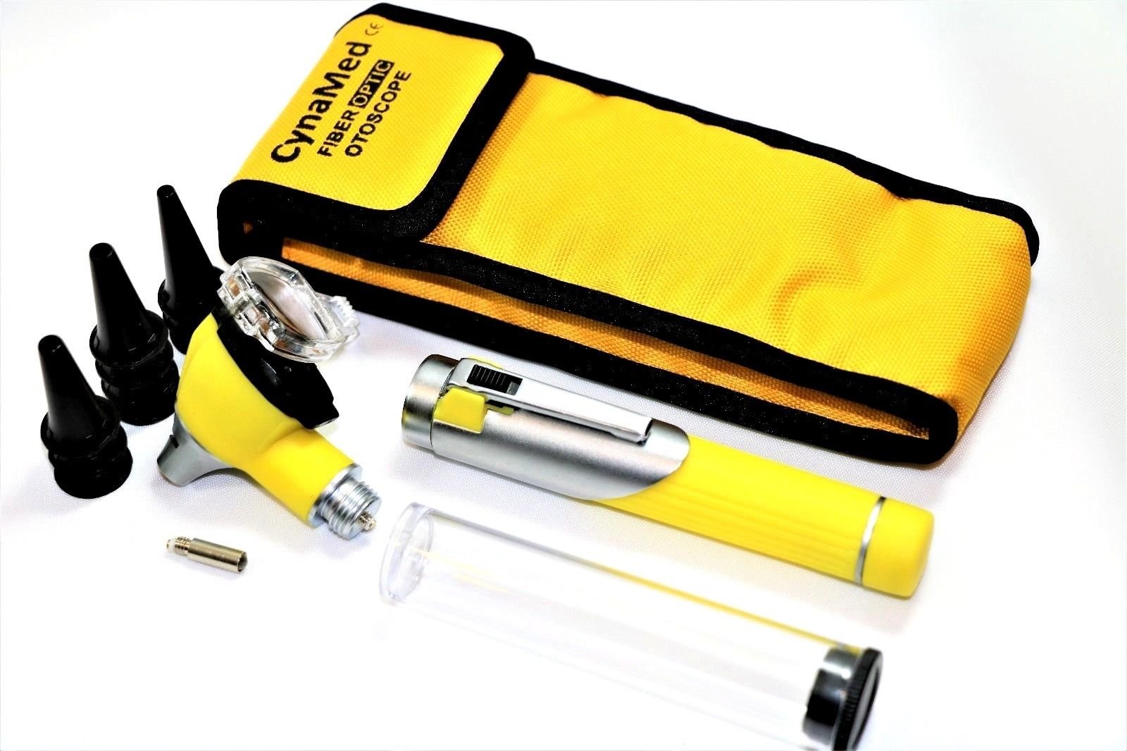 New Premium Student Home USE LED Bright Light ENT Diagnostic Otoscope Pocket Size Yellow Plus 1 Extra Replacement Bulb Plus 10 Specula Cynamed