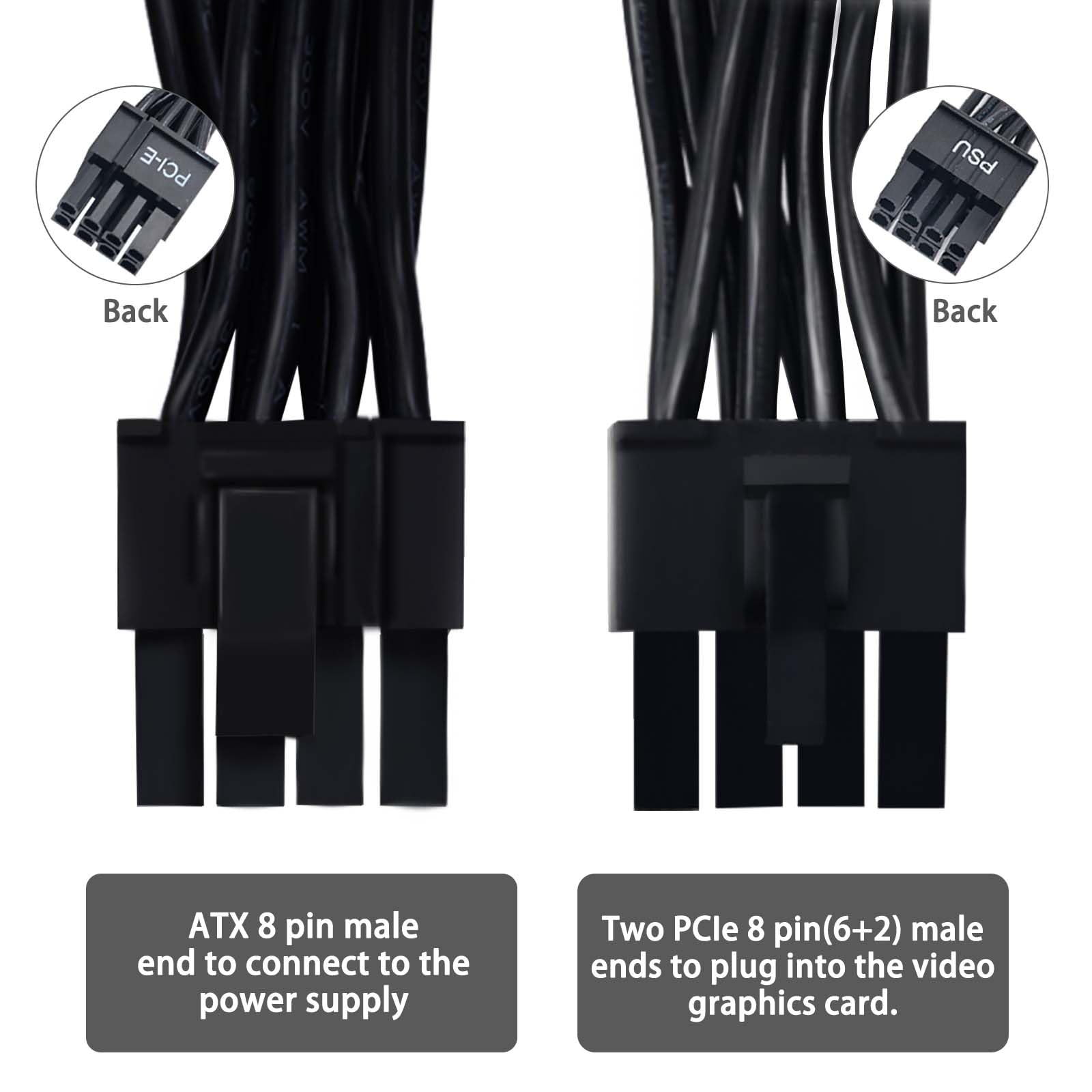 COMeap PCIe Cable for Corsair, ATX CPU 8 Pin Male to Dual PCIe 8 Pin (6+2) Male Power Cable for Corsair Thermaltake ARESGAME Power Supply 25-inch(63cm)