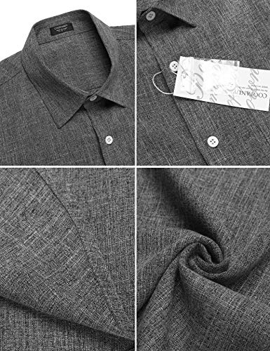 COOFANDY Mens Linen Shirt Textured Designer Western Work Regular Fit, Black, Large, Short Sleeve