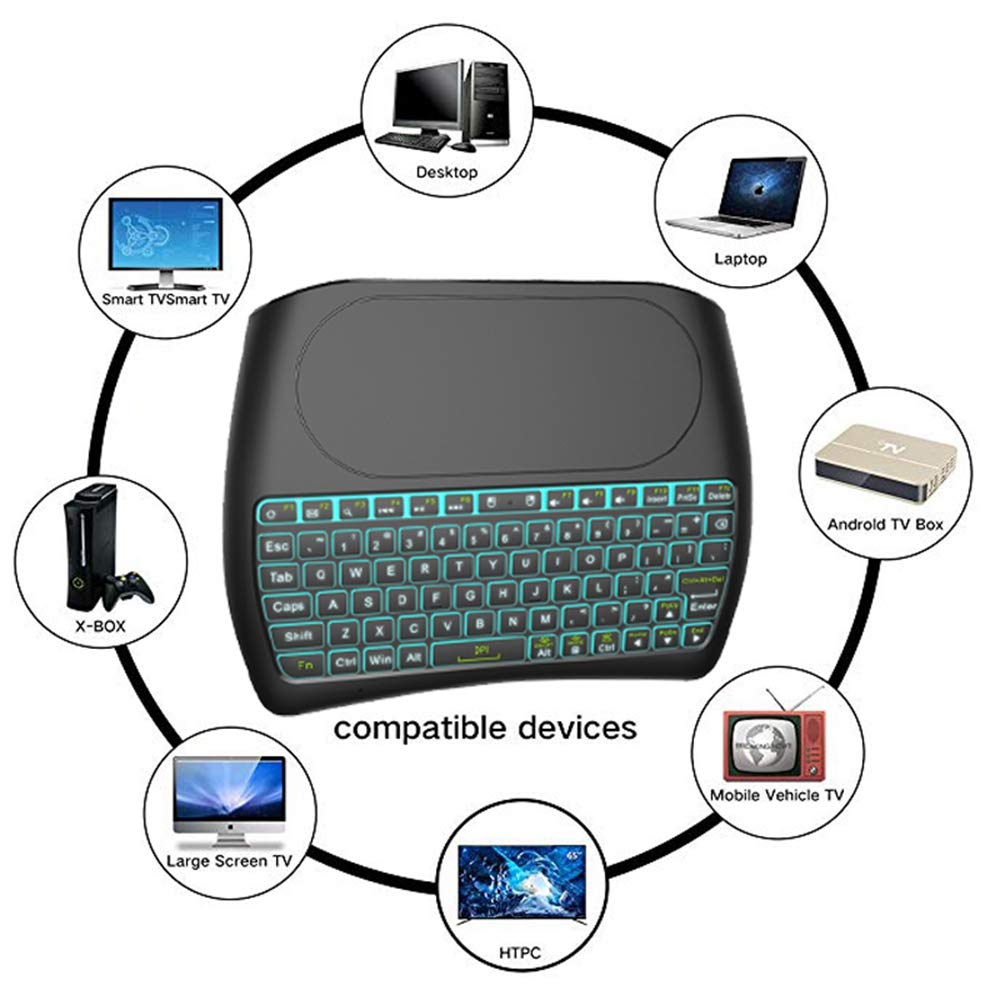 Mini Wireless Keyboard,D8 Mini Keyboard with Touchpad,Colorful Backlit Small Wireless Keyboard,Mini Handheld Remote Keyboard for PC,Raspberry Pi 4, Android TV Box,KODI,Windows 7 8 10