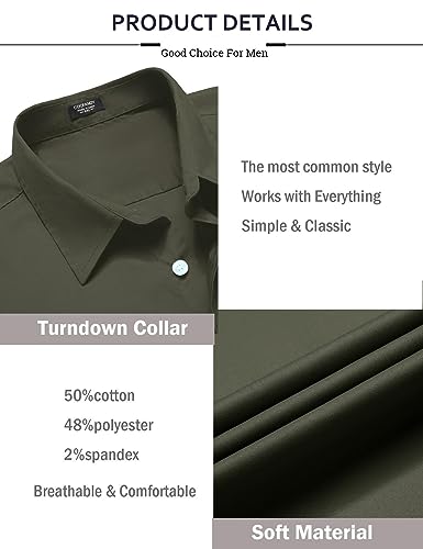 COOFANDY Men's Muscle Fit Dress Shirts Wrinkle-Free Long Sleeve Casual Button Down Shirt (01-Olive Green(Stretch Fabric), X-Large)