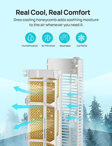 Dreo Evaporative Air Cooler, 40" Tower Fans that Blow Cold Air, Cooling Fan with 80° Oscillating, Ice Packs, Touch and Remote Control, 3 Modes, 3-Speed Quiet Floor Fan, White, Large, DR-HEC001-N