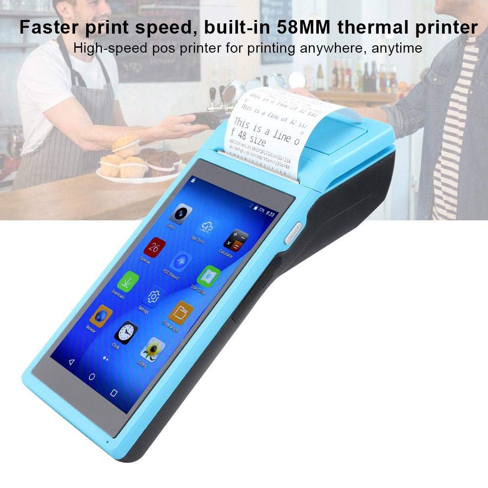 Android POS Terminal Receipt Printer,Handheld Receipt Printers with 5.5- inch Touch Screen support 3G, WIFI, BT3.0 / 4.0 for iBeacon,Quad Core CPU Portable Receipt Print Built-in All-in-One(blue)