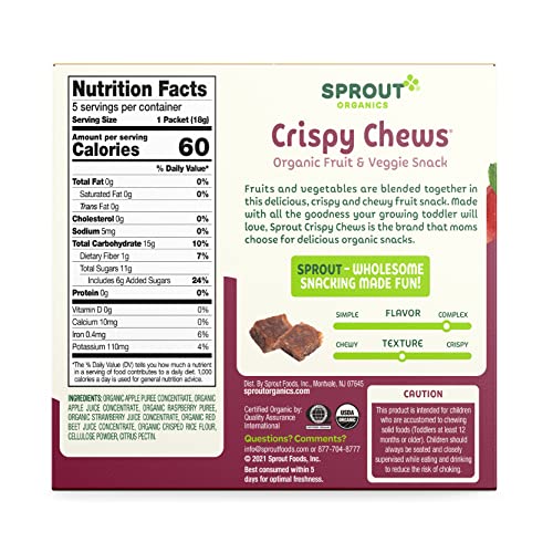 Sprout Organic Toddler Snacks, Crispy Chews, Red Berry & Beet, 3.15 oz - Pack of 10