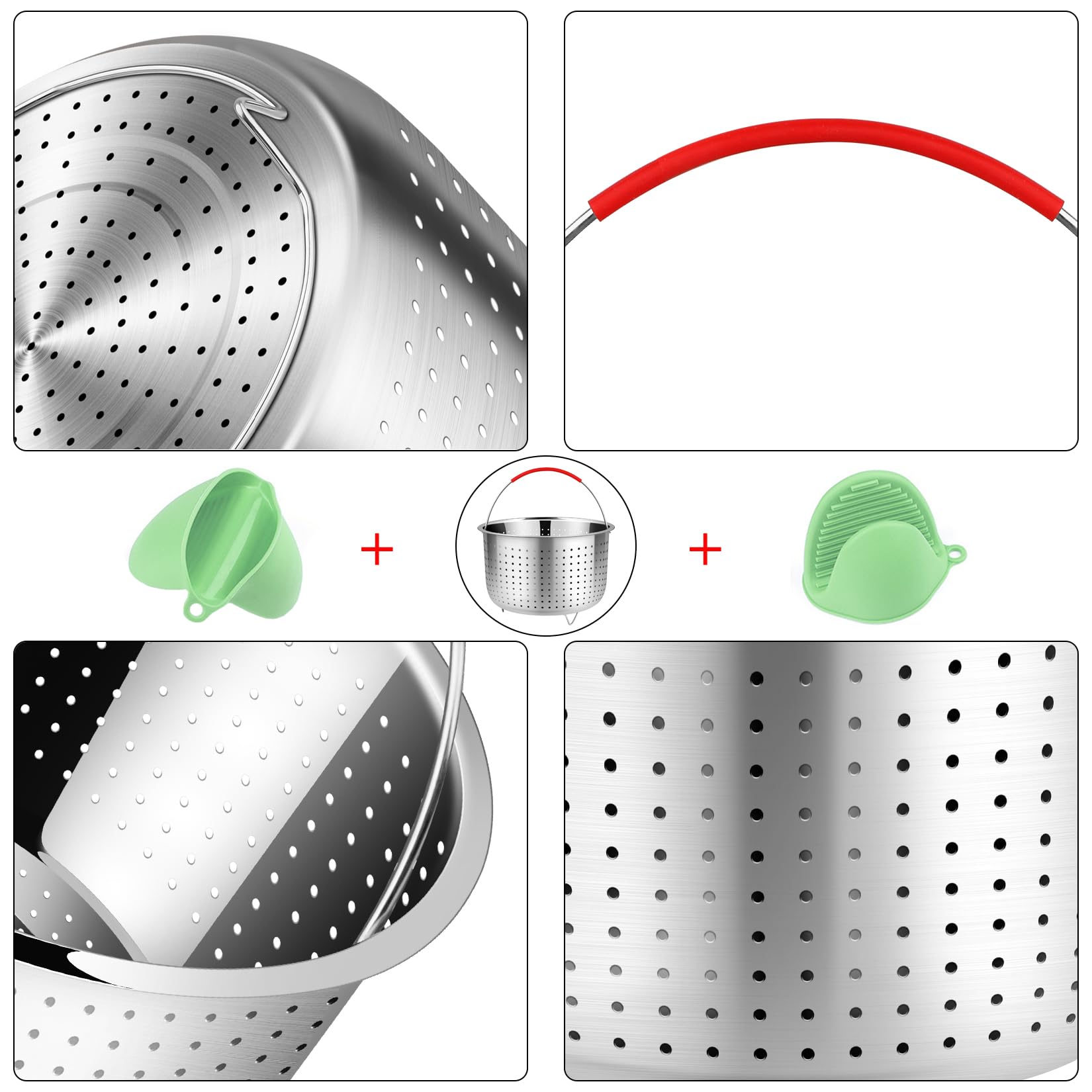 REDANT Steamer Basket for Instant Pot Accessories 3 qt, Pot Strainer Steamer for cooking, Steam Basket Stainless Steel Steamer Insert for Vegetables, Egg, Pasta (Free 2 Pcs silicone gloves), 3 Quart