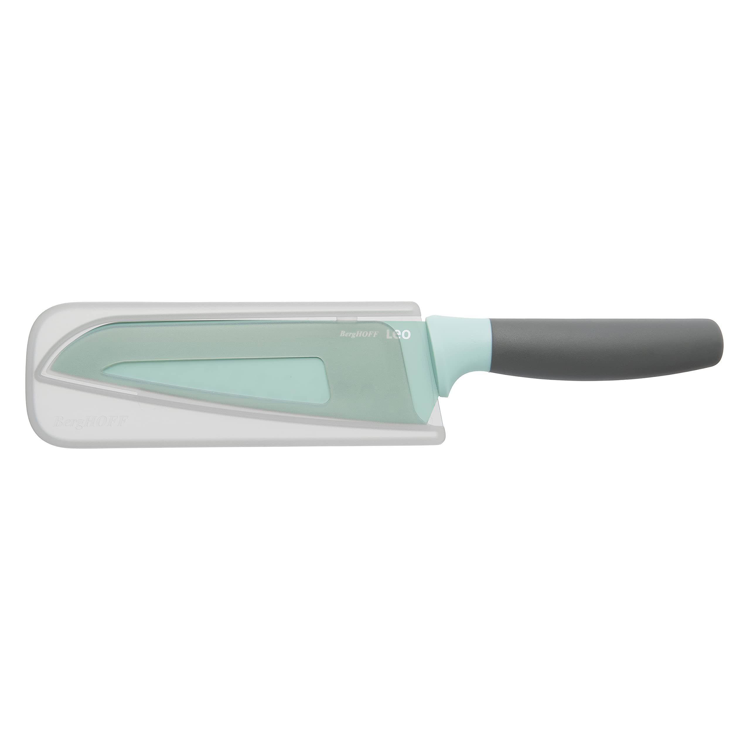Berghoff LEO Non-stick Stainless Steel Wide Blade Santoku Knife 6.75" Mint PP Fitted Protective Sleeve Multifunctional Knife Soft-touch PP Soft Grip Handle