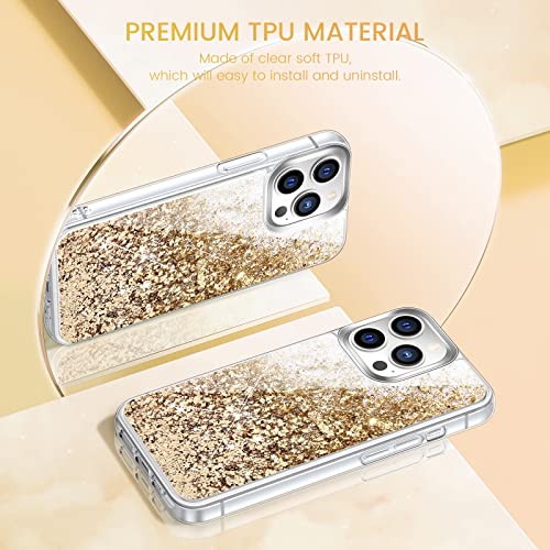 Caka for iPhone 14 Pro Max Case, iPhone 14 Pro Max Phone Case Glitter Bling Sparkle Liquid for Women Girls Flowing Quicksand Clear Case Cover for iPhone 14 Pro Max 2022 - Gold