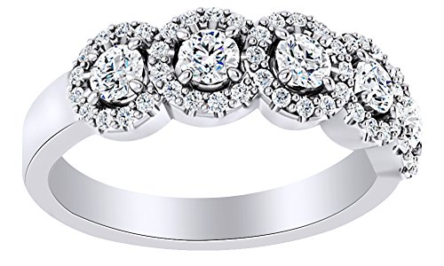 AFFY Natural Diamond Halo Style Engagement Wedding Ring in 14K Solid White Gold (0.75 Ct),Ring Size-8