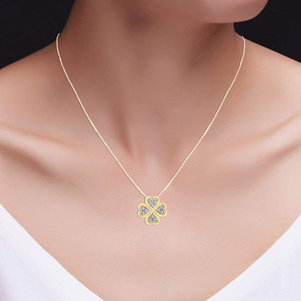 AFFY White Natural Diamond Clover Pendant Necklace in 14k Yellow Gold Over Sterling Silver (0.1 Ct)