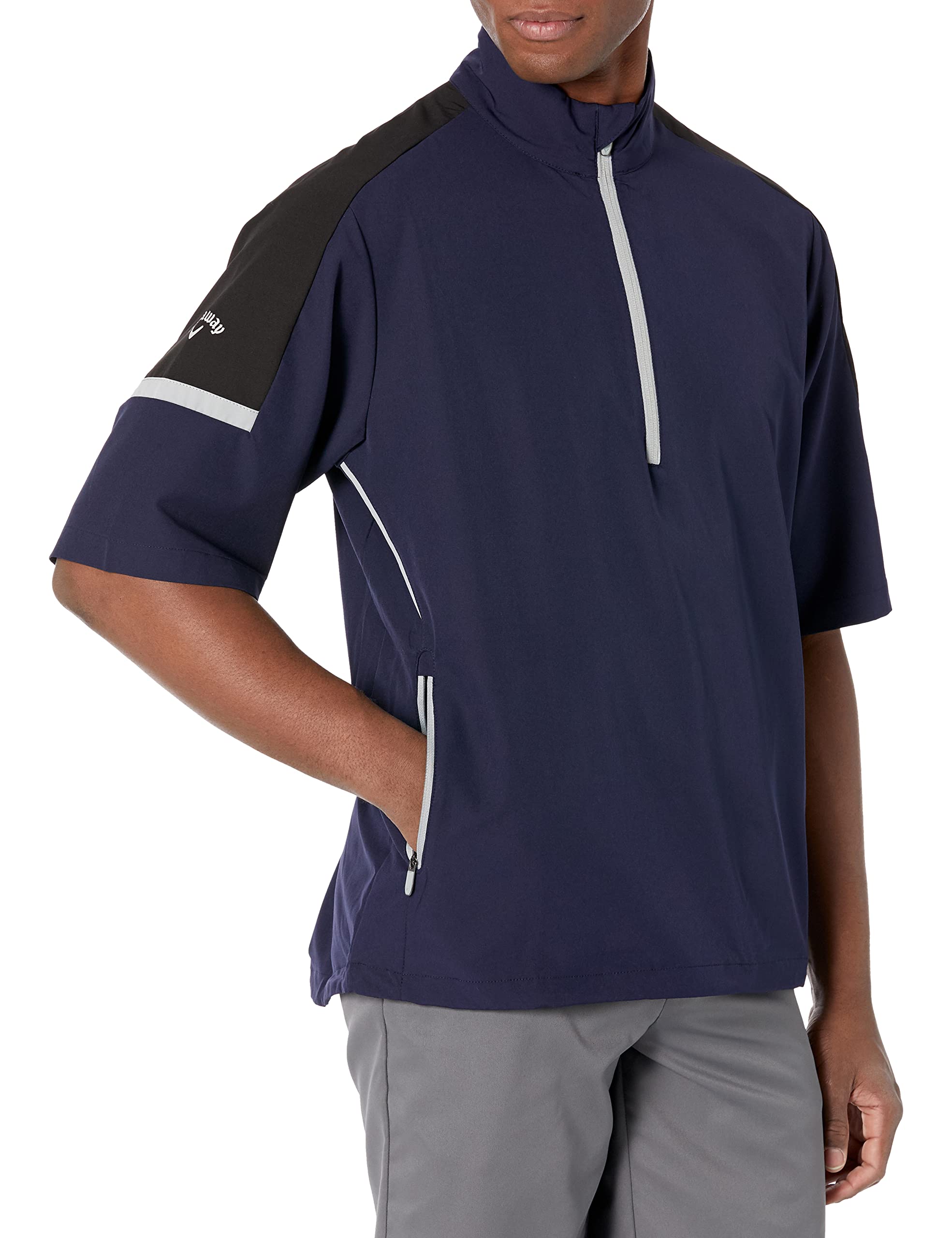 Callaway Men's Swing Tech Blocked 1/4 Zip Short Sleeve Golf Windbreaker, Peacoat, XX Large