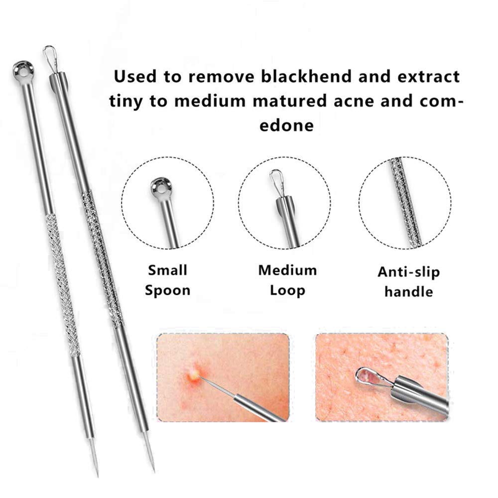 9 In 1 Pimple Blackhead Remover Extractor Tool Kit, Professional Safe Treatment for Zit Popper White Head Acne Blemish Comedone Removing for Nose Face Skin- Black
