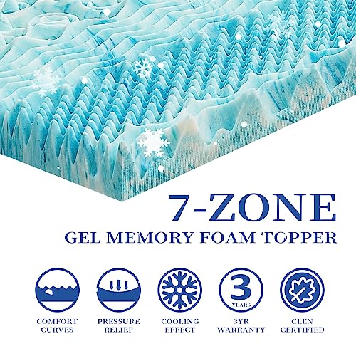 DQZ 2 Inch Queen Mattress Topper 7-Zone Memory Foam Mattress Topper - Cooling Gel Foam Mattress - Upgraded Soft Mattress Pad - Ergonomics Mattress Pad - CertiPUR-US and Oeko-TEX Certification