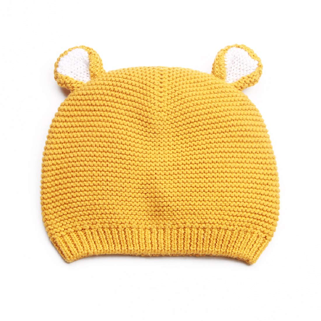 LLmoway Infant Baby Girls Knit Hats Kids Boys Beanie Cap Cotton Crochet Hat with Ear, Yellow, 0-12M