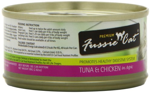 Fussie Cat Premium Tuna with Chicken in Aspic Grain-Free Wet Cat Food Count of 24,(Pack of 1)