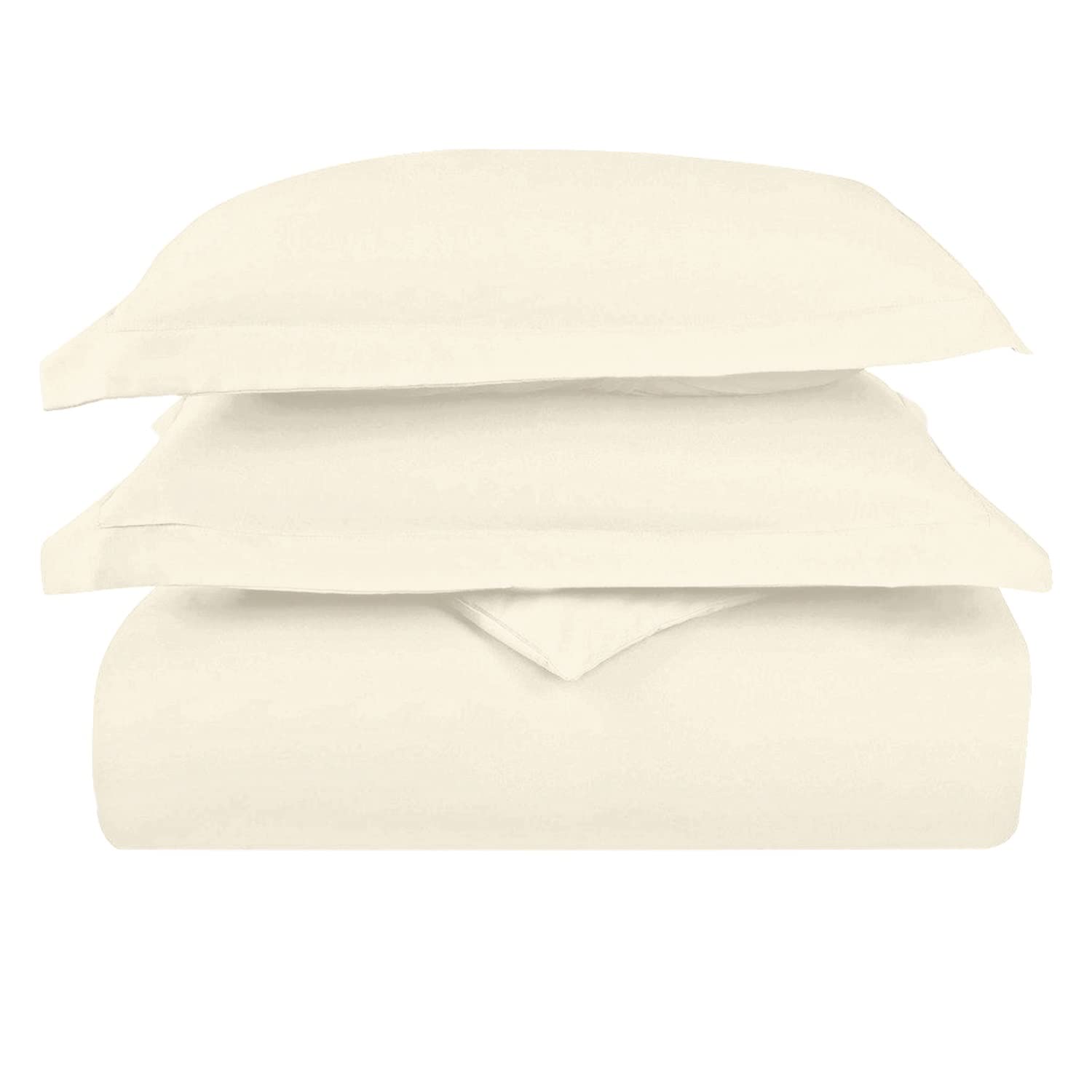Pizuna Pure 100% Cotton Queen Duvet Cover Set, 600 Thread Count Long Staple Cotton Crisp Sateen Weave with Button Closure (Combed New Ivory Cotton Duvet Cover Queen)
