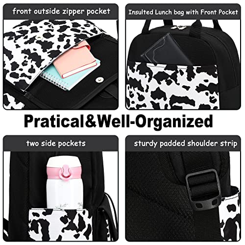 Bluboon College Laptop Backpack School Bookbag Travel School Bag for High School(Cow-Black)