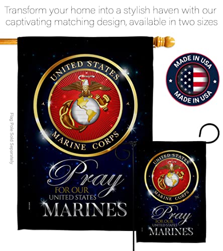 Breeze Decor Pray United Garden Flag Set with Stand Armed Forces Marine Corps USMC Semper Fi State American Military Veteran Retire Official House Yard Gift Double-Sided, Made in USA