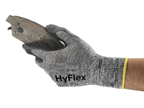 Ansell HyFlex 11-801 Nylon Glove, Black Foam Nitrile Coating, Knit Wrist Cuff, Large, Size 9 (Pack of 12)
