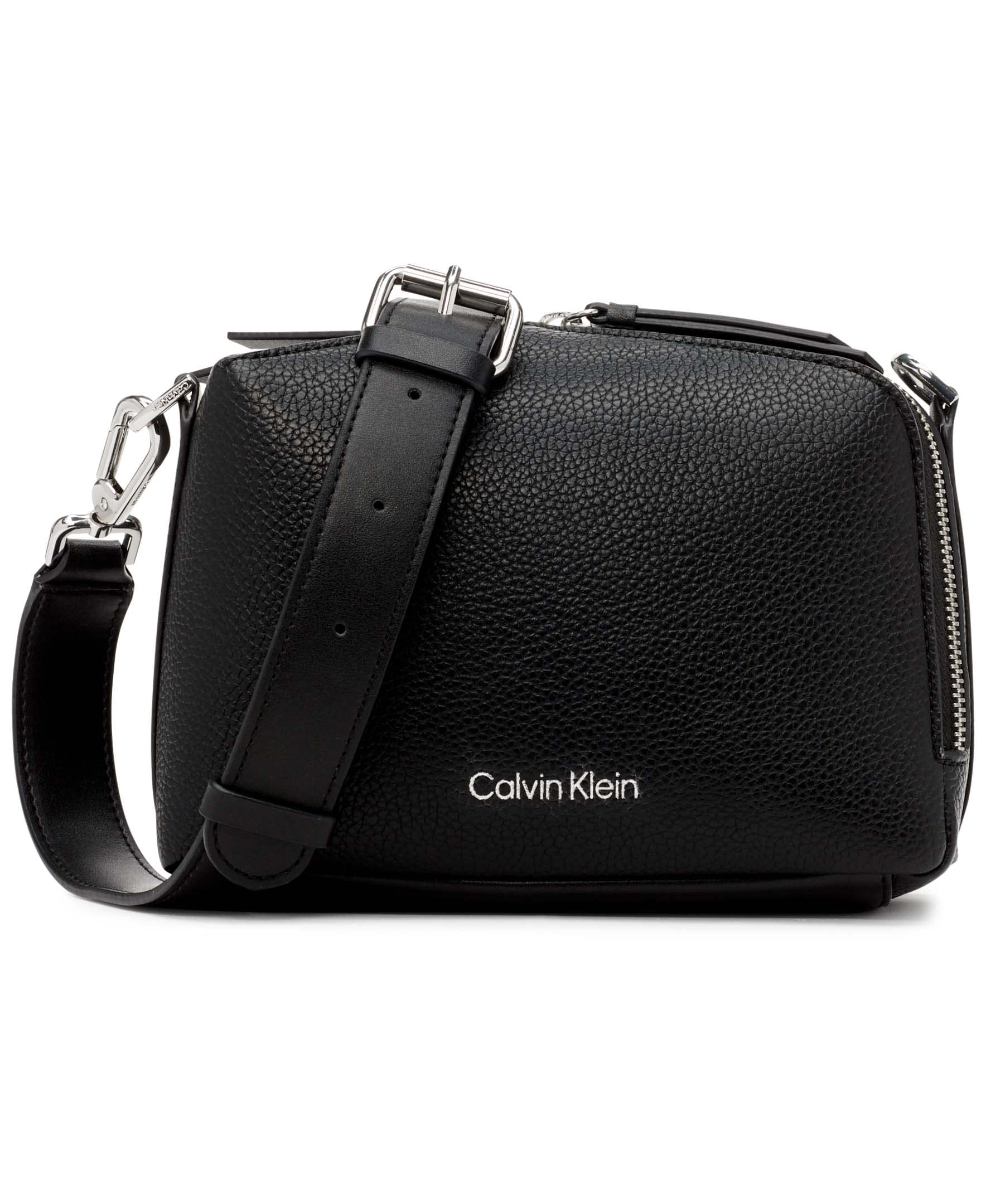 Calvin Klein Brenda Top Zip Crossbody, Black/Silver